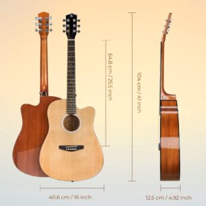 Acoustic Guitar, Cutaway Acoustic Guitar Full Size Dreadnought Acustica Guitarra Bundle with Gig Bag for Adults Teens Beginners Professionals, Natural by Vangoa