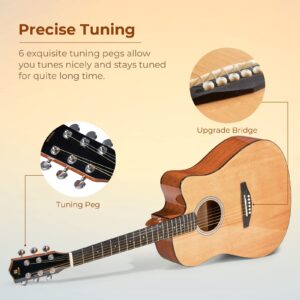 Acoustic Guitar, Cutaway Acoustic Guitar Full Size Dreadnought Acustica Guitarra Bundle with Gig Bag for Adults Teens Beginners Professionals, Natural by Vangoa