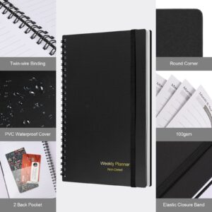 Planner, Asten Undated Weekly Planner Goal Planner Notebook, To Do List Planners Spiral Planner for Men and Women,PVC Hardcover,Elastic Closure, Inner Pocket 8.3" x 5.8" (Black)