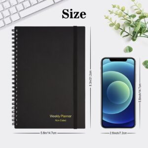 Planner, Asten Undated Weekly Planner Goal Planner Notebook, To Do List Planners Spiral Planner for Men and Women,PVC Hardcover,Elastic Closure, Inner Pocket 8.3" x 5.8" (Black)