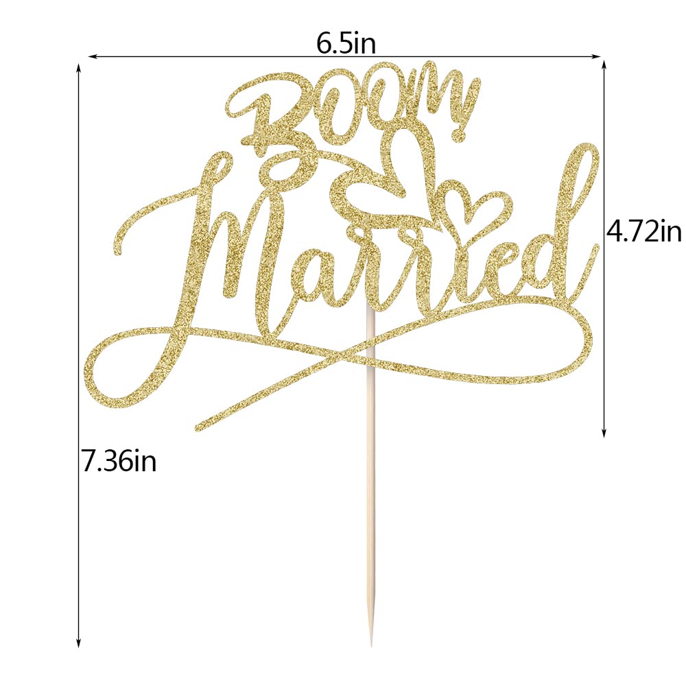 Sodasos BOOM! Married Wedding Cake Topper,Funny Cake Topper, Quirky, Nerdy Topper，Married Cake Topper，Bridal Shower，Theme Wedding Party Supplies (gold)