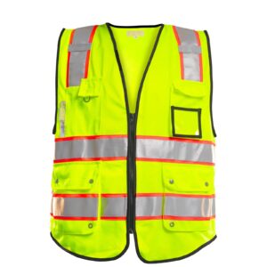 PACIFIC 10 Pockets Safety Vest for Men, 3M High Visibility Reflective Strips with Pockets and Zipper, ANSI Class 2, Yellow, X-Large