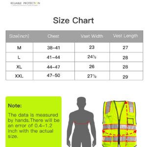 PACIFIC 10 Pockets Safety Vest for Men, 3M High Visibility Reflective Strips with Pockets and Zipper, ANSI Class 2, Yellow, X-Large