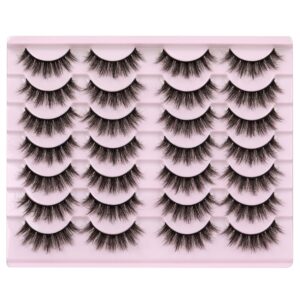 14 Pairs Wispy Mink Lashes Fluffy Eye Lashes Natural Look 5D Volume 16mm Fake Eyelashes Pack by TNFVLONEINS