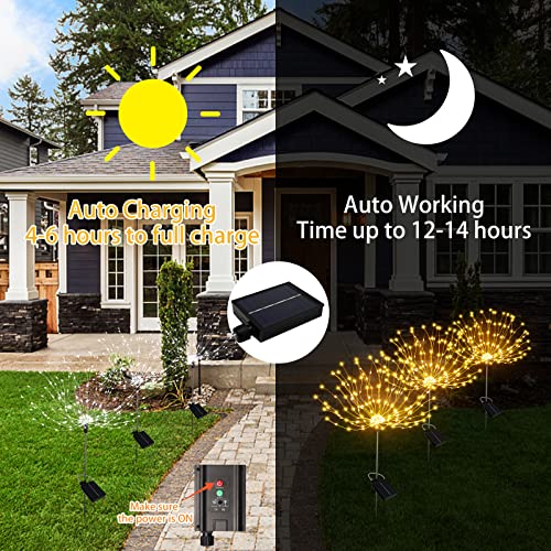 Ryblgled Individual Solar Fireworks Lights Outdoor Waterproof 2 Pack, Each 200 LED Solar Garden Lights Outdoor, 8 Lighting Modes DIY Solar Garden Fireworks Lamps, for Yard Pathway Lawn Landscape