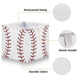 DOMIKING Softball Baseball Storage Baskets for Shelves Foldable Collapsible Storage Box Bins with Fabric Bins Cube Toys Organizers for Pantry Bathroom Baby Cloth Nursery,11 x 11inch