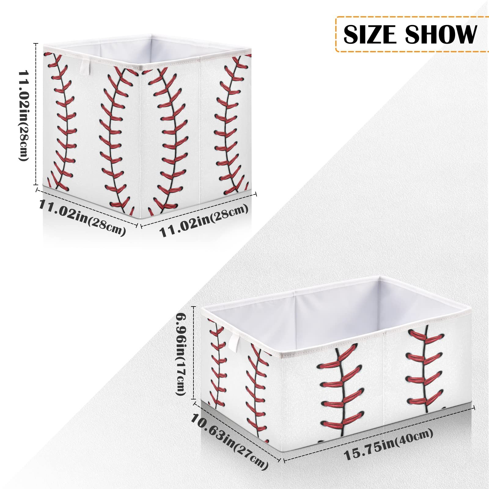 DOMIKING Softball Baseball Storage Baskets for Shelves Foldable Collapsible Storage Box Bins with Fabric Bins Cube Toys Organizers for Pantry Bathroom Baby Cloth Nursery,11 x 11inch