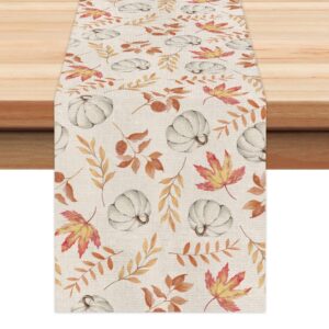 arkeny fall thanksgiving table runner 13x72 inches,pumpkin maple leaf,seasonal burlap farmhouse indoor autumn table runner for home at263-72