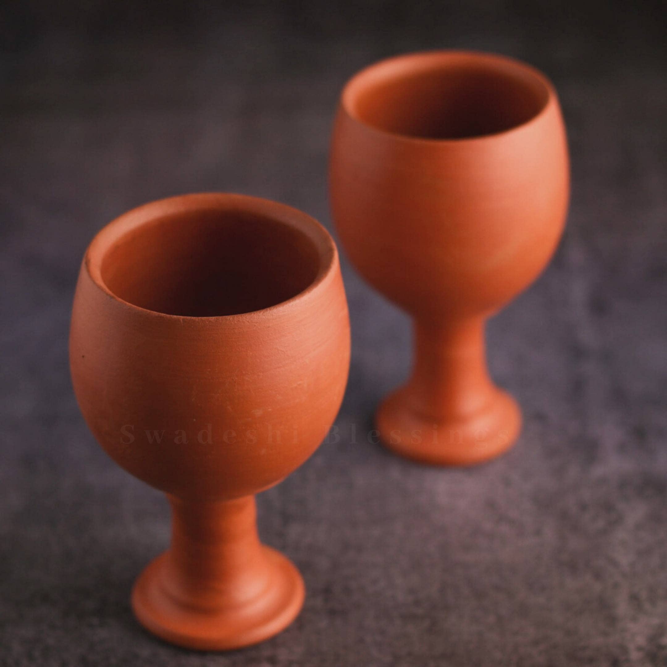 SWADESHI BLESSINGS Vintage HandMade Royal Clay Goblet Set of 2/Tumblers 200ml/Royal Chalice Cup/Antique Wine Glass/Drinking Glass/HouseWarming-Birthday Gifts (Set of 2)