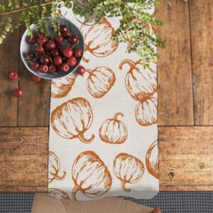 ARKENY Fall Thanksgiving Table Runner 13x72 Inches,Orange Hello Pumpkin, Seasonal Burlap Farmhouse Indoor Autumn Table Runner for Home AT258-72