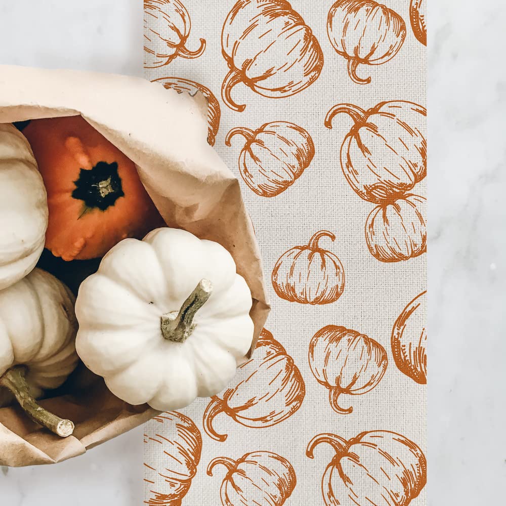 ARKENY Fall Thanksgiving Table Runner 13x72 Inches,Orange Hello Pumpkin, Seasonal Burlap Farmhouse Indoor Autumn Table Runner for Home AT258-72