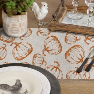 ARKENY Fall Thanksgiving Table Runner 13x72 Inches,Orange Hello Pumpkin, Seasonal Burlap Farmhouse Indoor Autumn Table Runner for Home AT258-72