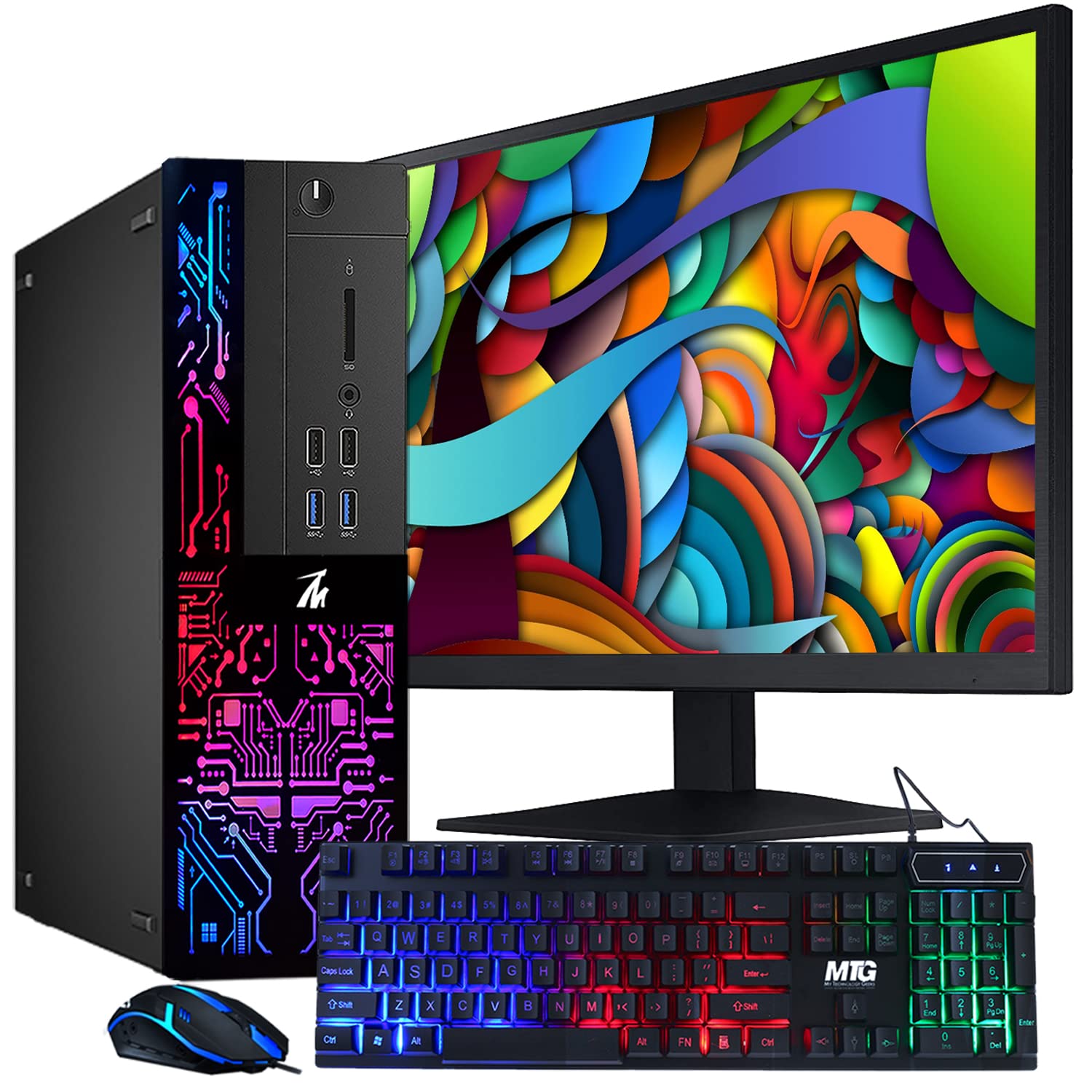 Computer Desktop PC, Intel Core i3-6500, TechMagnet Siwa 6, 16GB RAM, 240GB SSD (Fast Boot), 1TB HDD, RGB Keyboard Mouse, WiFi, 22 inch Monitor, Windows 10 Professional (Renewed)