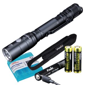 fenix ld22 v2.0 aa flashlight, 800 lumen rechargeable penlight for edc, compatible with 2x aa batteries with lumentac battery organizer