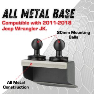 Bulletpoint Dash Mount Cell Phone Holder Compatible with 2011-2018 Jeep Wrangler JK JKU 20mm Ball Mount (Dual Ball Metal Base with Phone Holder + Action Camera Mount)