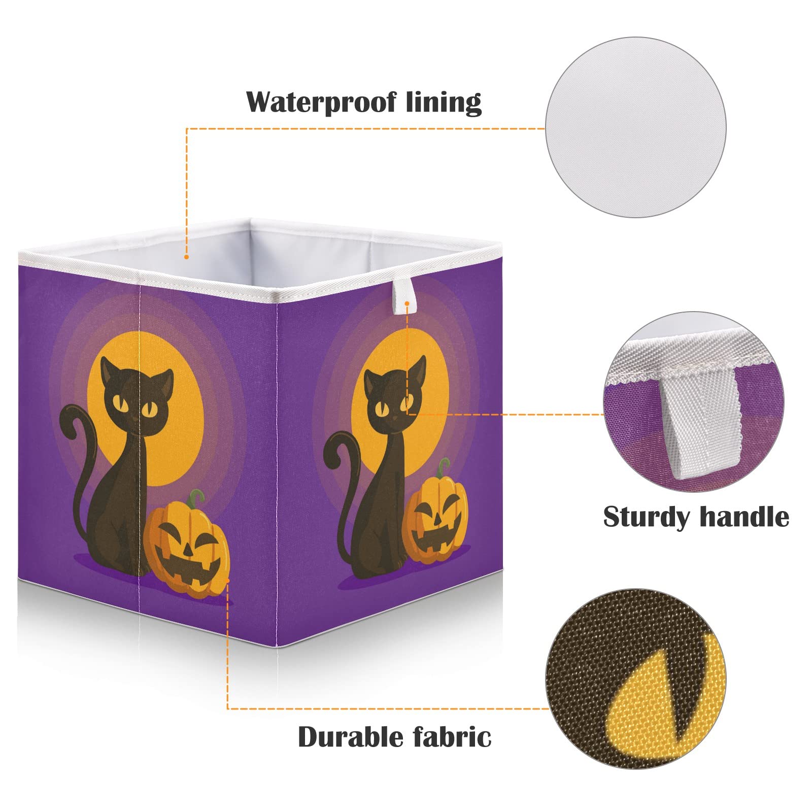 Emelivor Black Cat Halloween Cube Storage Bin Foldable Storage Cubes Waterproof Toy Basket for Cube Organizer Bins for Kids Girls Boys Toys Book Office Home Shelf Closet - 11.02x11.02x11.02 IN