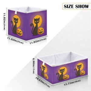 Emelivor Black Cat Halloween Cube Storage Bin Foldable Storage Cubes Waterproof Toy Basket for Cube Organizer Bins for Kids Girls Boys Toys Book Office Home Shelf Closet - 11.02x11.02x11.02 IN