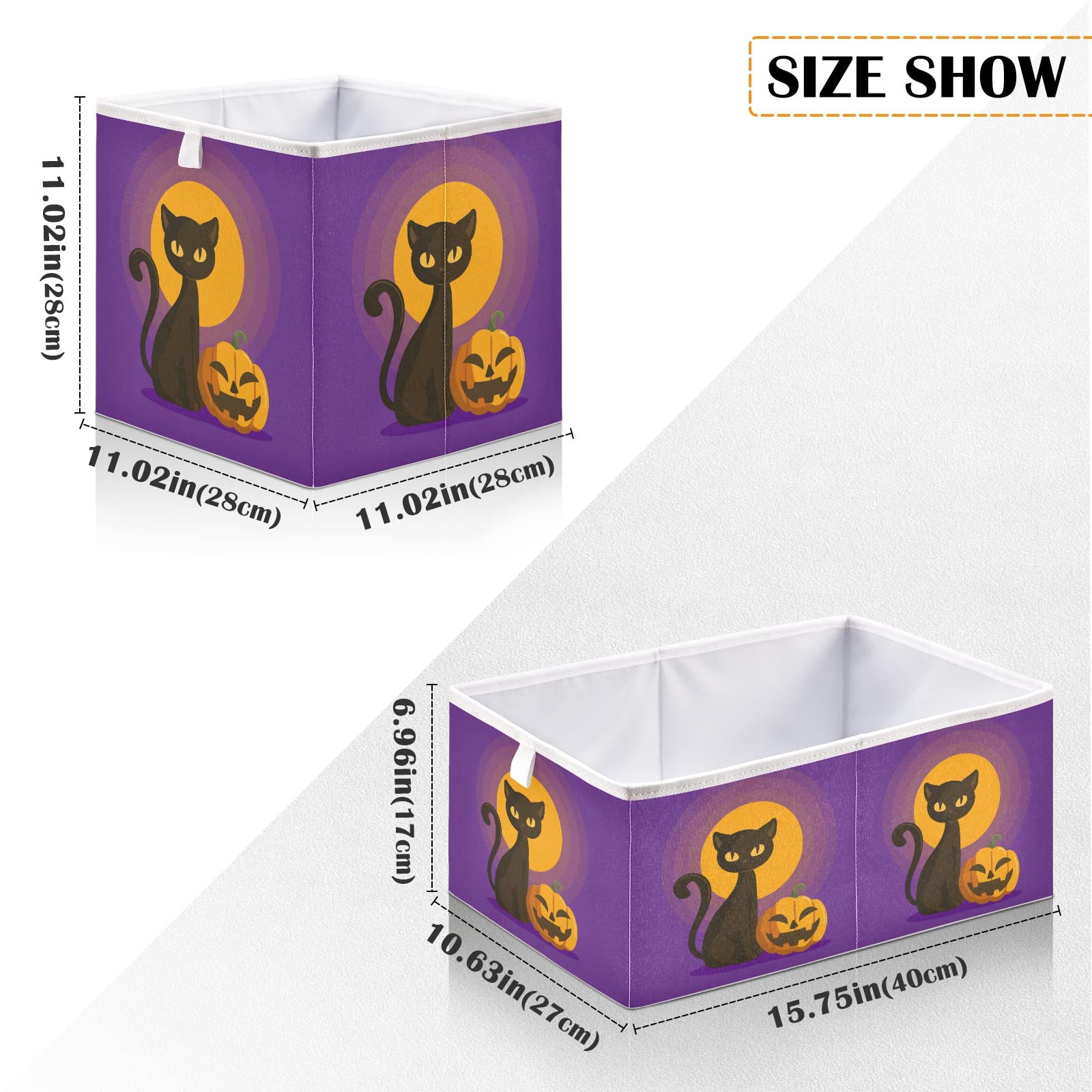 Emelivor Black Cat Halloween Cube Storage Bin Foldable Storage Cubes Waterproof Toy Basket for Cube Organizer Bins for Kids Girls Boys Toys Book Office Home Shelf Closet - 11.02x11.02x11.02 IN