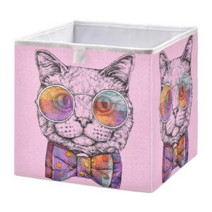 emelivor cat pink portrait cube storage bin collapsible storage bins waterproof toy basket for cube organizer bins for kids nursery book bathroom closet girls boys - 11.02x11.02x11.02 in