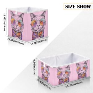 Emelivor Cat Pink Portrait Cube Storage Bin Collapsible Storage Bins Waterproof Toy Basket for Cube Organizer Bins for Kids Nursery Book Bathroom Closet Girls Boys - 11.02x11.02x11.02 IN