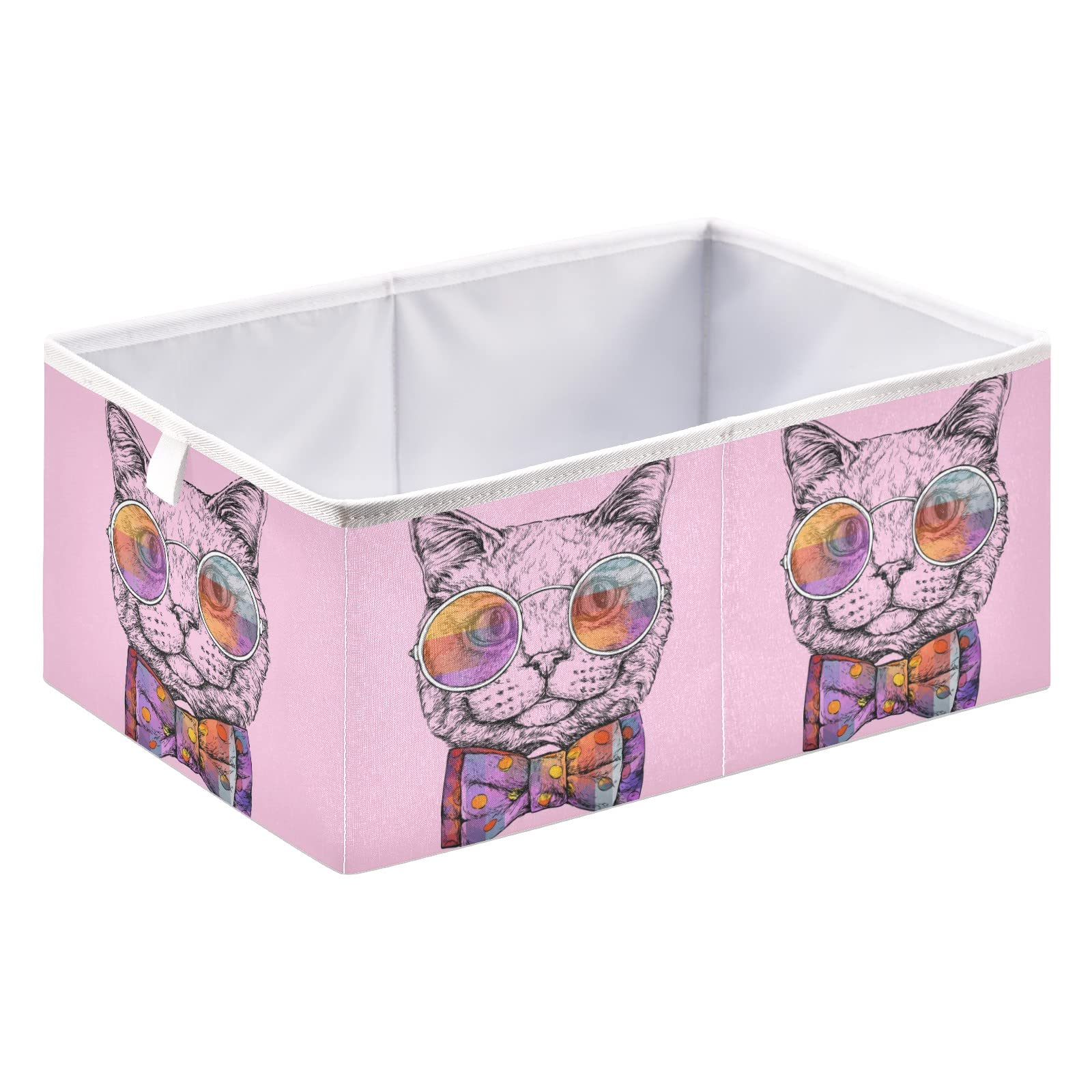 Emelivor Cat Pink Portrait Cube Storage Bin Collapsible Storage Bins Waterproof Toy Basket for Cube Organizer Bins for Kids Nursery Book Bathroom Closet Girls Boys - 11.02x11.02x11.02 IN