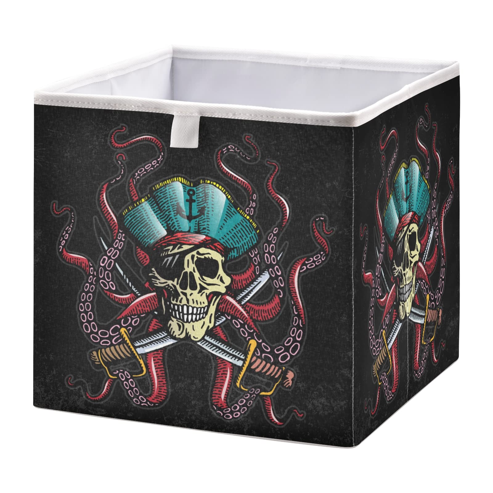 Blueangle Octopus Pirate Skull Cube Storage Bin, 11 x 11 x 11 in, Large Collapsible Organizer Storage Basket for Home Décor（530）