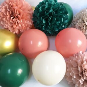 Birthday decorations for Women Girls with Emerald Green Dusty Rose Pink Balloons Rustic Banner and Happy Birthday Floral Cake Topper(Green +Peach)