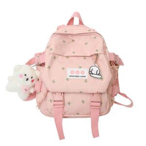 kakarin choyx Aesthetic Backpack 10.6 Inch Kawaii Backpack With Pendant Mini Backpack Cute Backpack Japanese Bag Flowers Backpack (Pink)