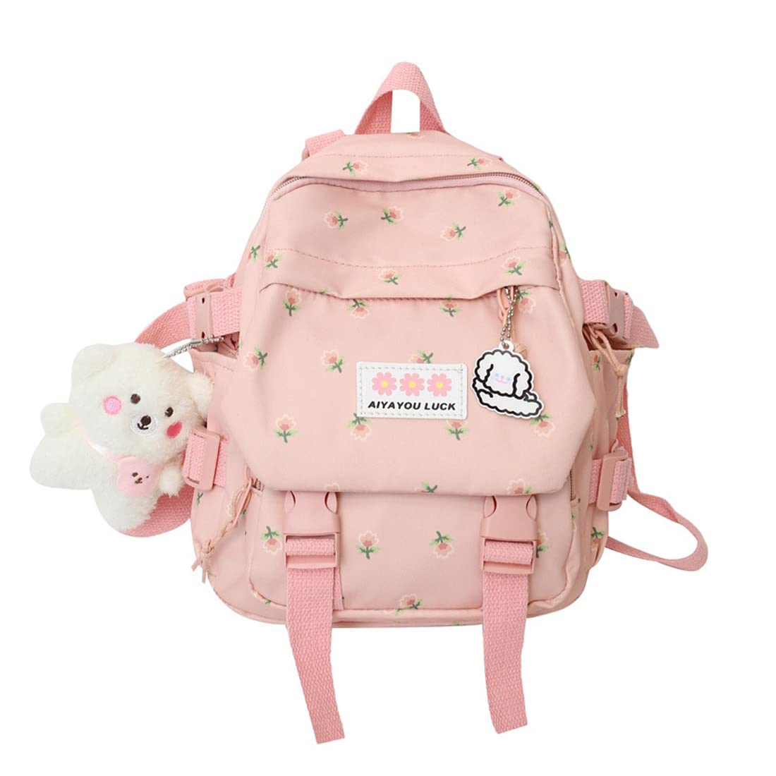 kakarin choyx Aesthetic Backpack 10.6 Inch Kawaii Backpack With Pendant Mini Backpack Cute Backpack Japanese Bag Flowers Backpack (Pink)