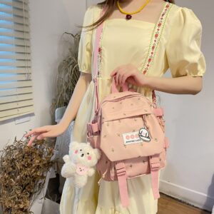 kakarin choyx Aesthetic Backpack 10.6 Inch Kawaii Backpack With Pendant Mini Backpack Cute Backpack Japanese Bag Flowers Backpack (Pink)