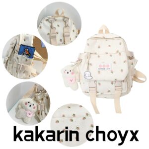 kakarin choyx Aesthetic Backpack 10.6 Inch Kawaii Backpack With Pendant Mini Backpack Cute Backpack Japanese Bag Flowers Backpack (Pink)