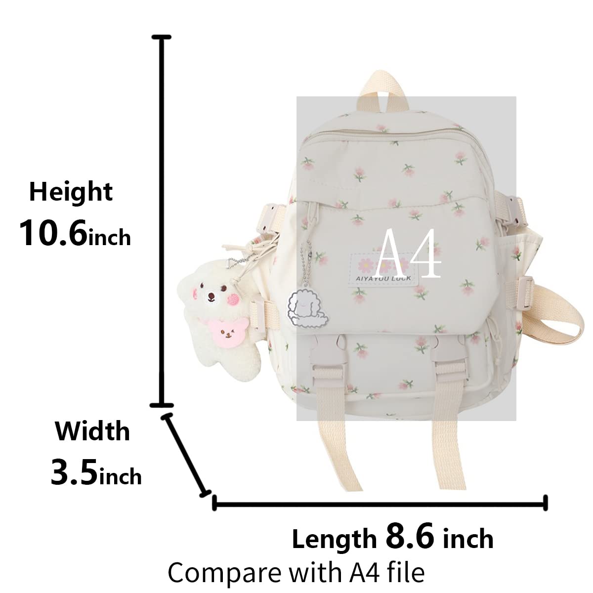 kakarin choyx Aesthetic Backpack 10.6 Inch Kawaii Backpack With Pendant Mini Backpack Cute Backpack Japanese Bag Flowers Backpack (Pink)