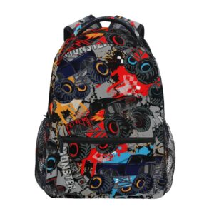 krafig monster truck car boys girls kids school backpacks bookbag, elementary school bag travel backpack daypack