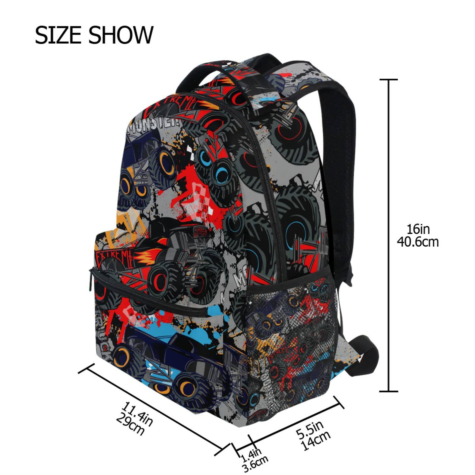 Krafig Monster Truck Car Boys Girls Kids School Backpacks Bookbag, Elementary School Bag Travel Backpack Daypack