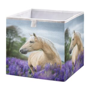 blueangle beautiful palomino horse cube storage bin, 11 x 11 x 11 in, large collapsible organizer storage basket for home décor（992）