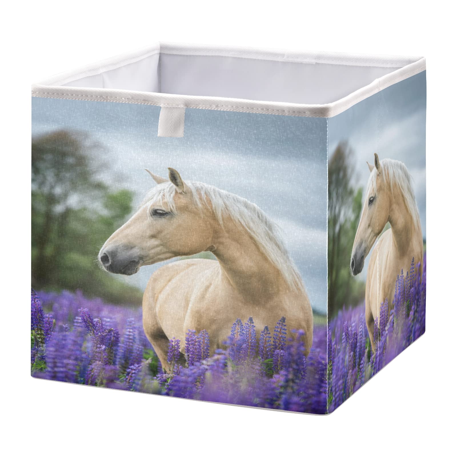 Blueangle Beautiful Palomino Horse Cube Storage Bin, 11 x 11 x 11 in, Large Collapsible Organizer Storage Basket for Home Décor（992）