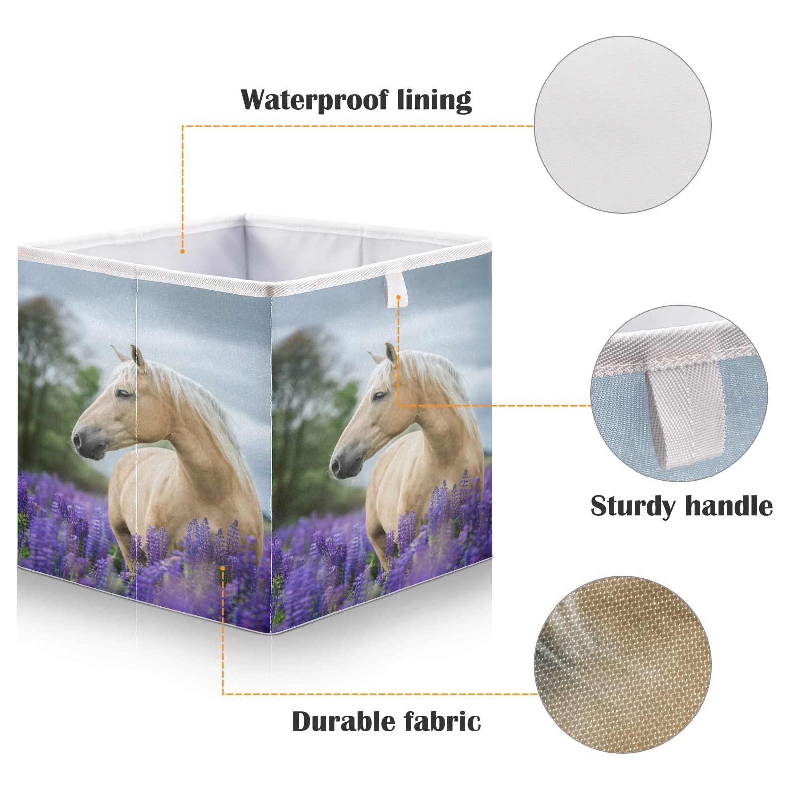 Blueangle Beautiful Palomino Horse Cube Storage Bin, 11 x 11 x 11 in, Large Collapsible Organizer Storage Basket for Home Décor（992）