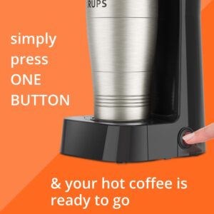 Krups Simply Brew Stainless Steel Single Serve Drip Coffee Maker and Travel Tumbler 14 Ounce Stainless Steel Tumbler Included 650 Watts Coffee Filter, Compact Silver and Black