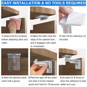 4 Pack - Cabinet Locks Baby Proofing for Cabinets, Drawers, Cupboards - Adhesive Easy Installation