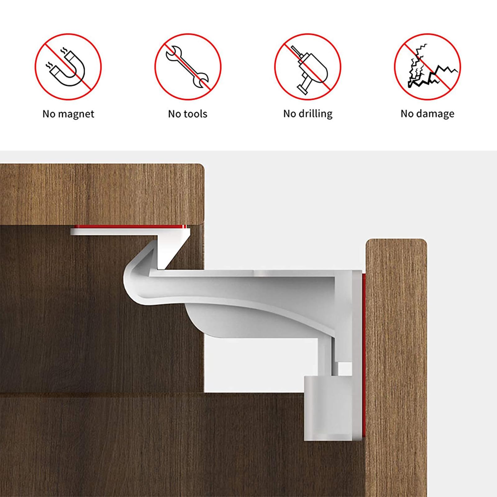 4 Pack - Cabinet Locks Baby Proofing for Cabinets, Drawers, Cupboards - Adhesive Easy Installation