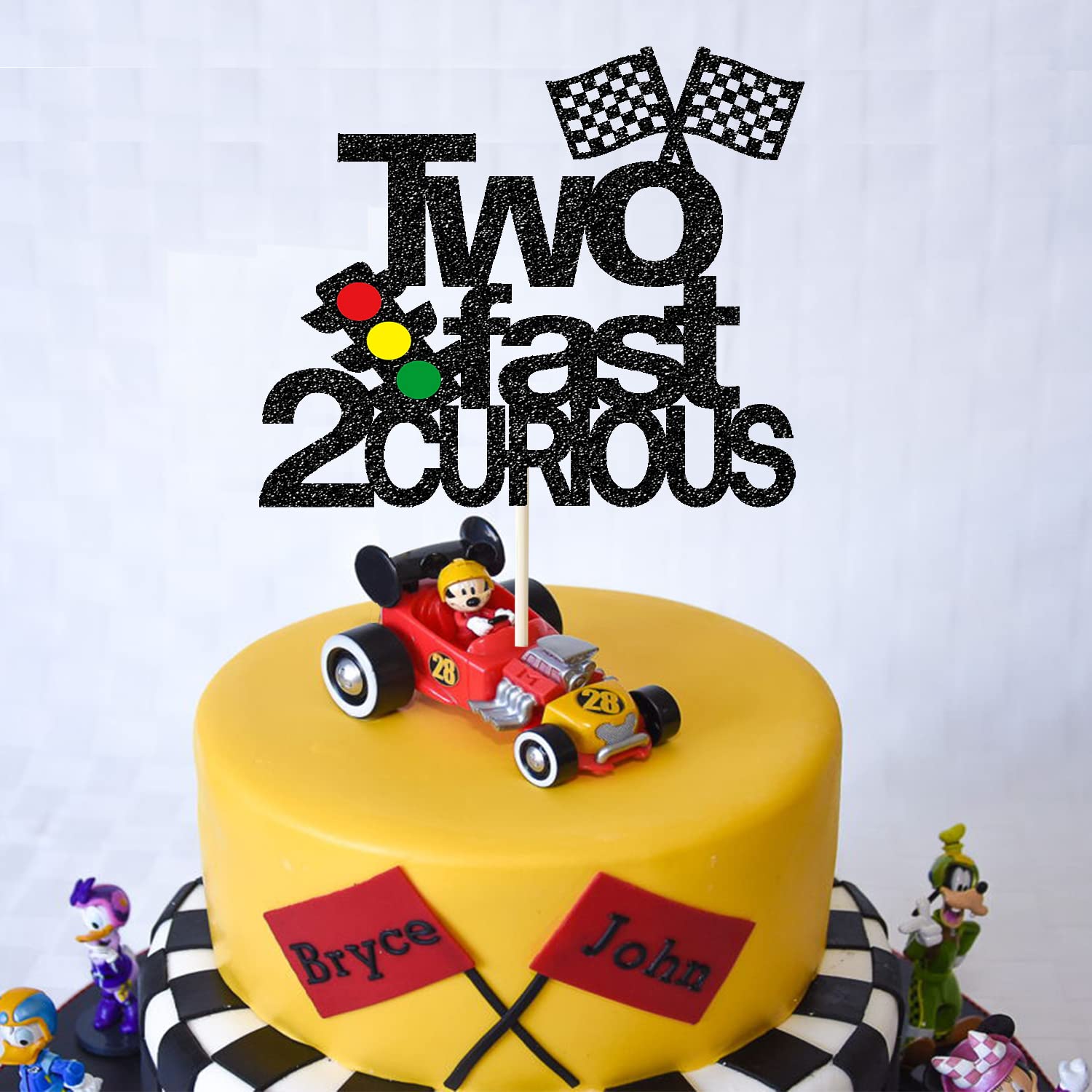 Two Fast Cake Topper Two Fast 2 Curious Racing 2nd Birthday Cake Topper Glitter Second Birthday cake topper for Boys Girls 2nd Bday Racing Themed Car Birthday Decoration Party Supplies