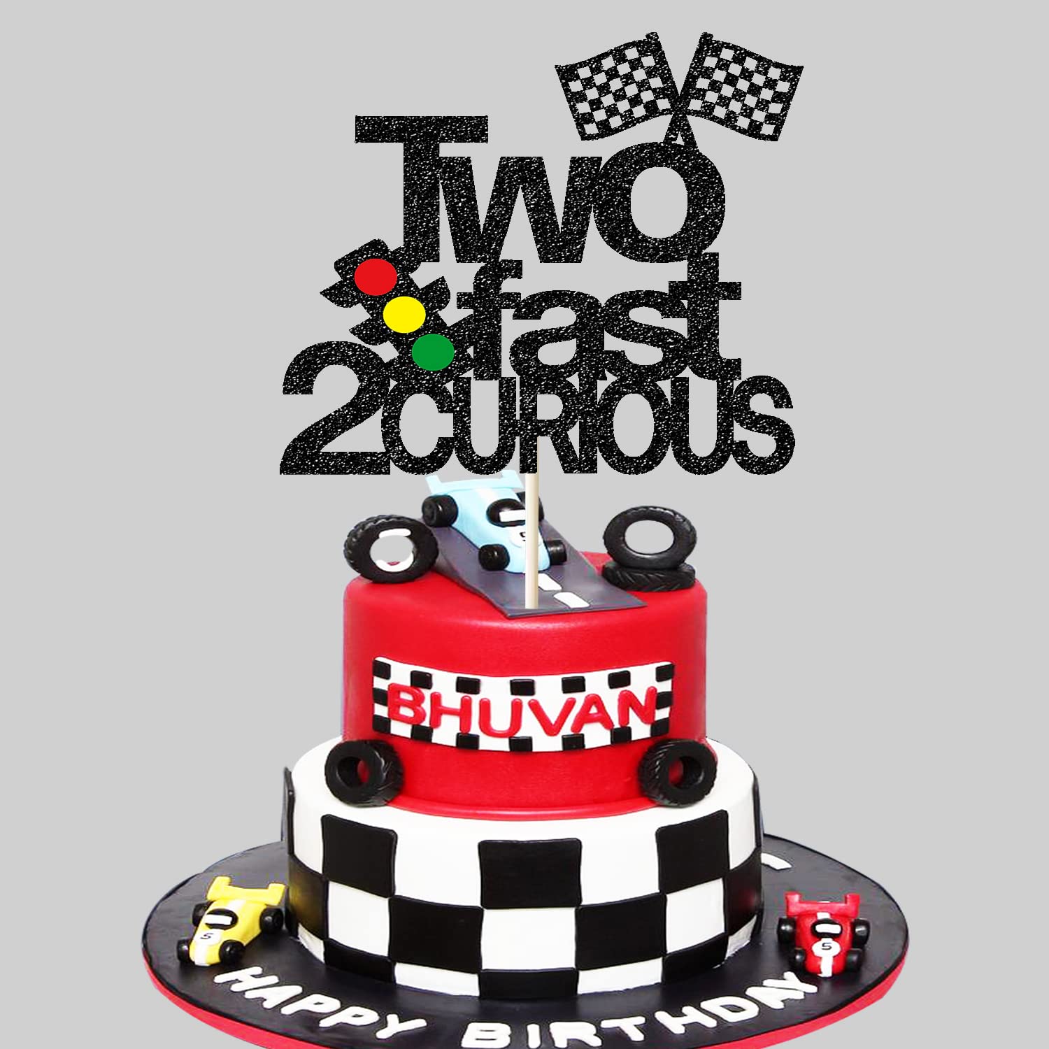 Two Fast Cake Topper Two Fast 2 Curious Racing 2nd Birthday Cake Topper Glitter Second Birthday cake topper for Boys Girls 2nd Bday Racing Themed Car Birthday Decoration Party Supplies