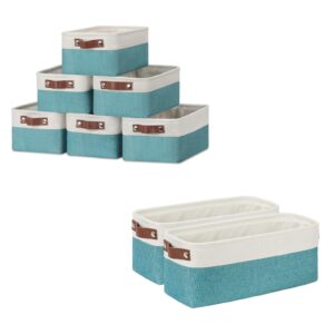 dullemelo collapsible bundle baskets 6 small baskets 11.8"x7.9"x5.1" + 2 narrow baskets 15"x6"x5.5"（white&teal)