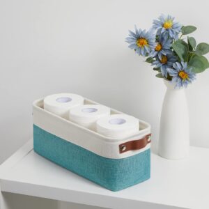 DULLEMELO Collapsible Bundle Baskets 6 Small Baskets 11.8"x7.9"x5.1" + 2 Narrow Baskets 15"x6"x5.5"（White&Teal)