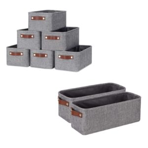 dullemelo collapsible bundle baskets 6 small baskets 11.8"x7.9"x5.1" + 2 narrow baskets 15"x6"x5.5"（grey)