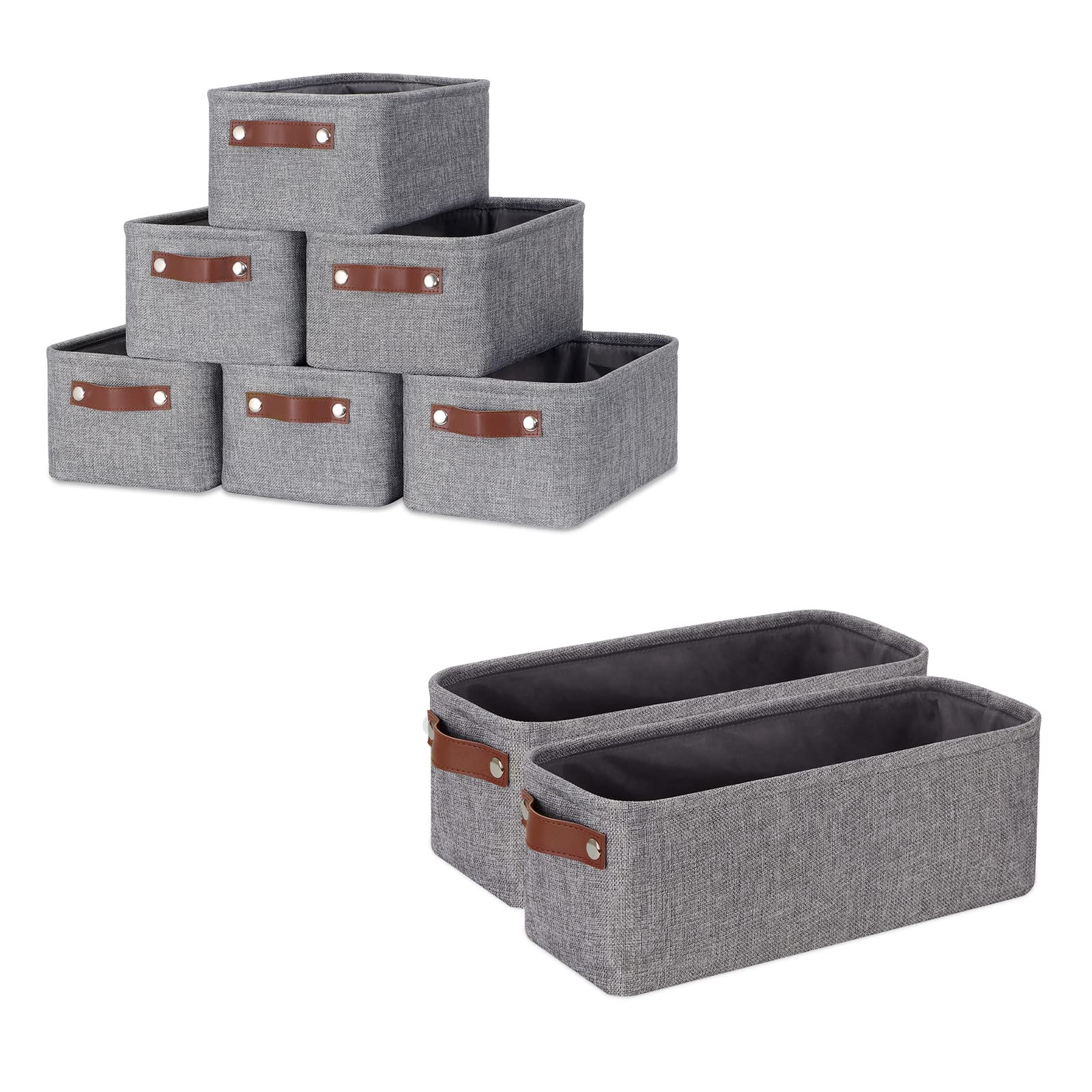 DULLEMELO Collapsible Bundle Baskets 6 Small Baskets 11.8"x7.9"x5.1" + 2 Narrow Baskets 15"x6"x5.5"（Grey)