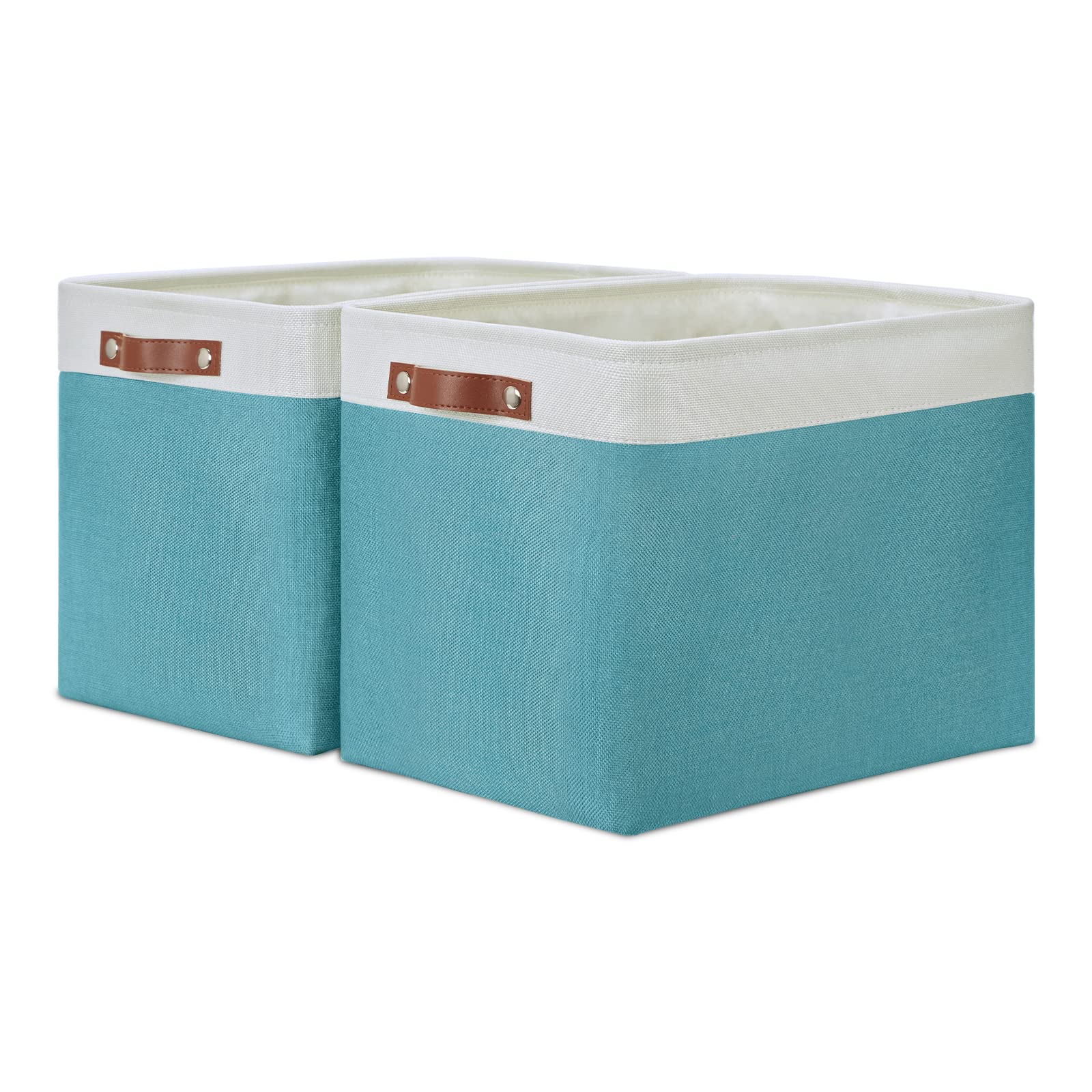 DULLEMELO Collapsible Bundle Baskets 3 Medium Baskets 15"x11"x9.5" + 2 Large Baskets 16"x12"x12"（White&Teal)