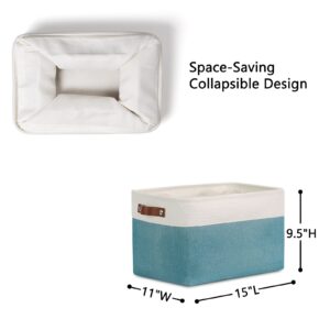 DULLEMELO Collapsible Bundle Baskets 3 Medium Baskets 15"x11"x9.5" + 2 Large Baskets 16"x12"x12"（White&Teal)