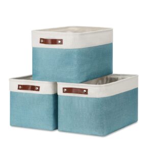 DULLEMELO Collapsible Bundle Baskets 3 Medium Baskets 15"x11"x9.5" + 2 Large Baskets 16"x12"x12"（White&Teal)