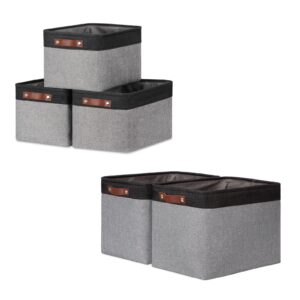 dullemelo collapsible bundle baskets 3 medium baskets 15"x11"x9.5" + 2 large baskets 16"x12"x12"（black&grey)